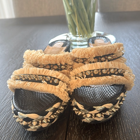 Christian Louboutin | Shoes | Christian Louboutin Black Raffia Wedge ...